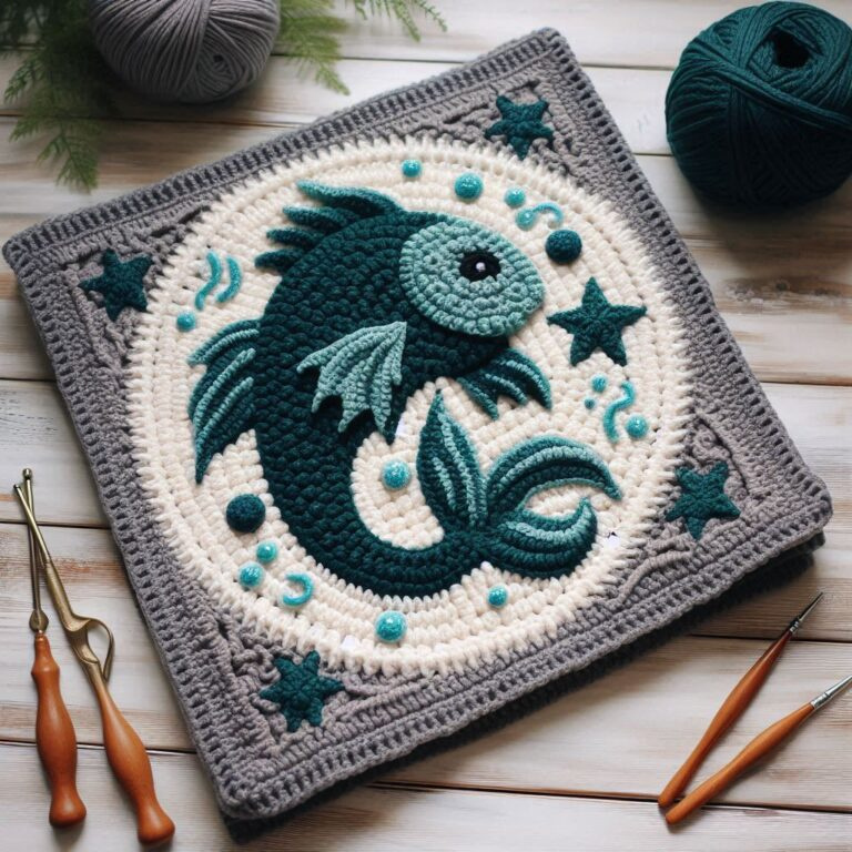 Beautiful Fish Crocheted Blanket Square