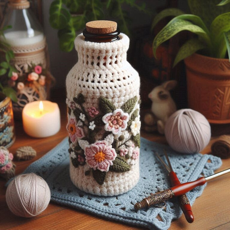 Crochet Floral Bottle Cozy