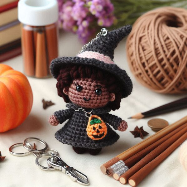 Crochet Witch Doll Keychain – Perfect Halloween Accessory