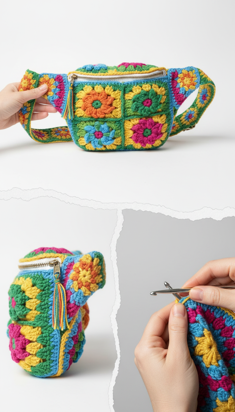 Crochet Your Own Retro Flower Power Fanny Pack: A Granny Square Belt ...